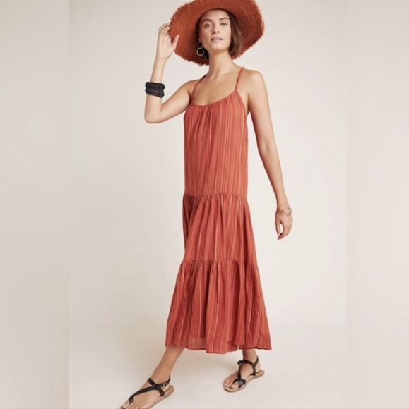 Anthropologie | Dresses | Anthro I Nwot Rust Terra Cotta Gauze Tiered ...